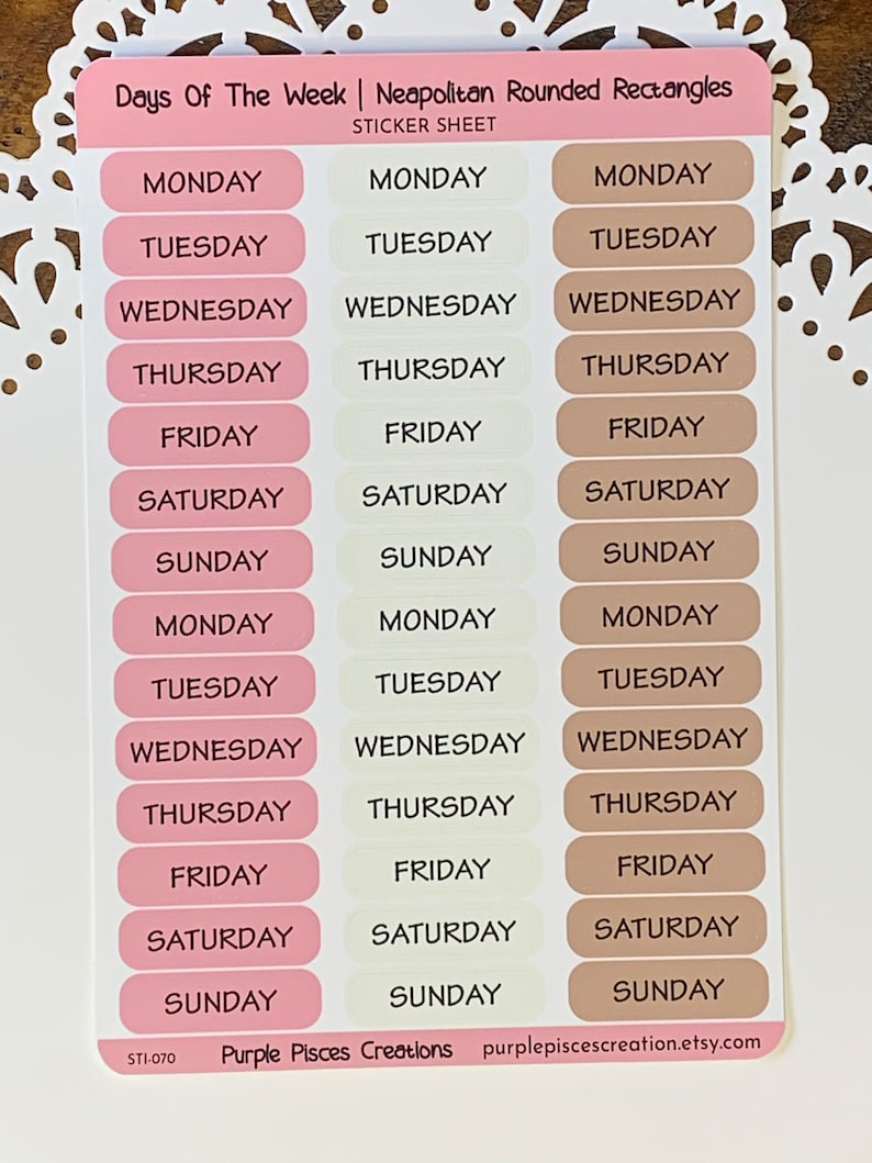 Days of the Week - Neapolitan Theme Rounded Rectangles Sticker Sheet ...