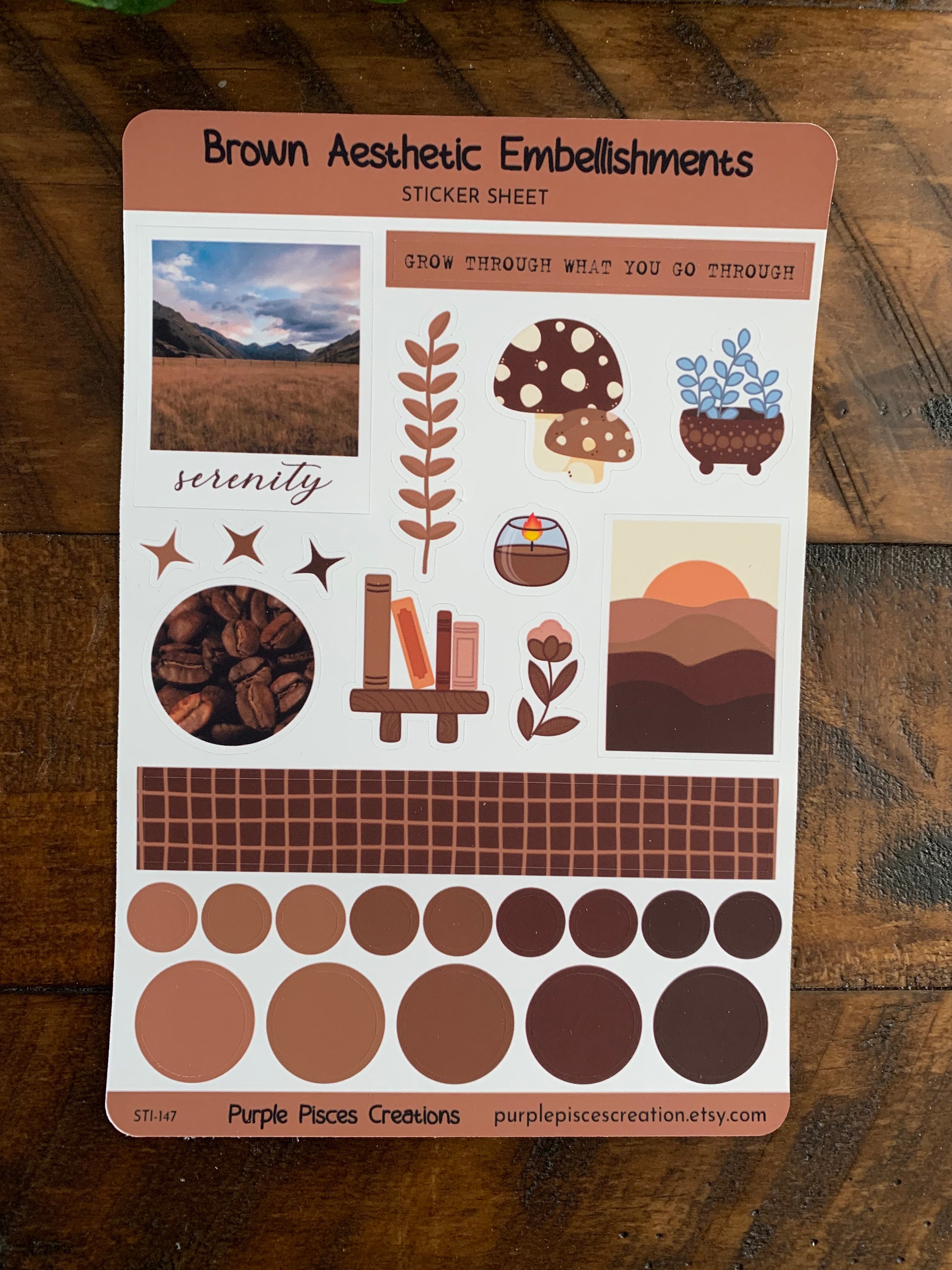 Brown Aesthetic Embellishments Sticker Sheet Decorative - Etsy