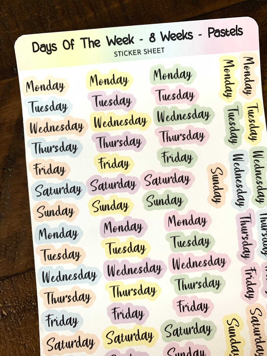 Days of the Week Stickers | 8 Weeks of Monday - Sunday Stickers Kiss ...