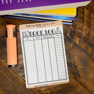 Book Log Sticker | 4.4"w X 5.9"h | Log Title, Author, Date Started ...
