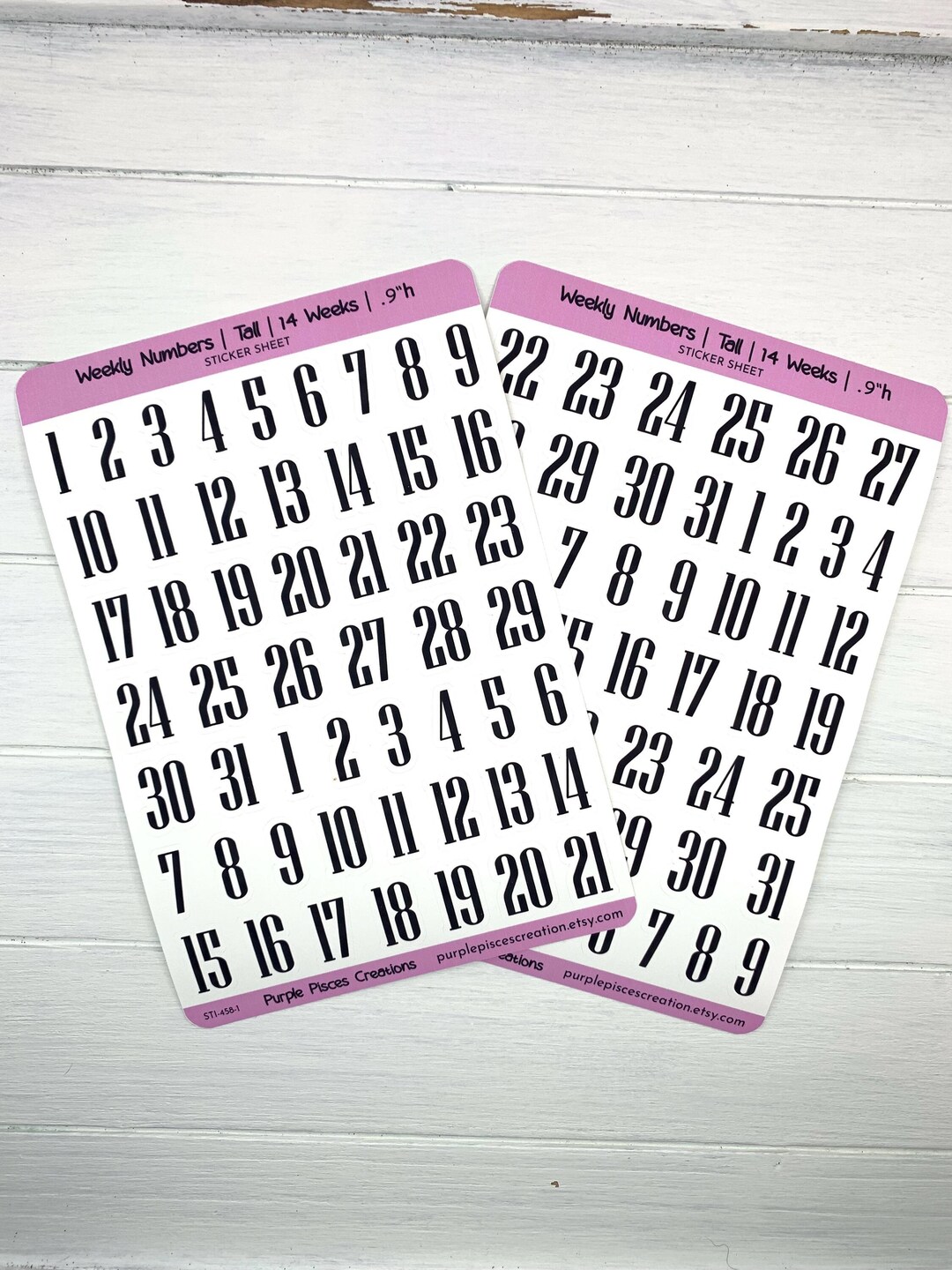 Weekly Numbers Sticker Sheet (set) | Tall | 14 Weeks / 3 Months ...
