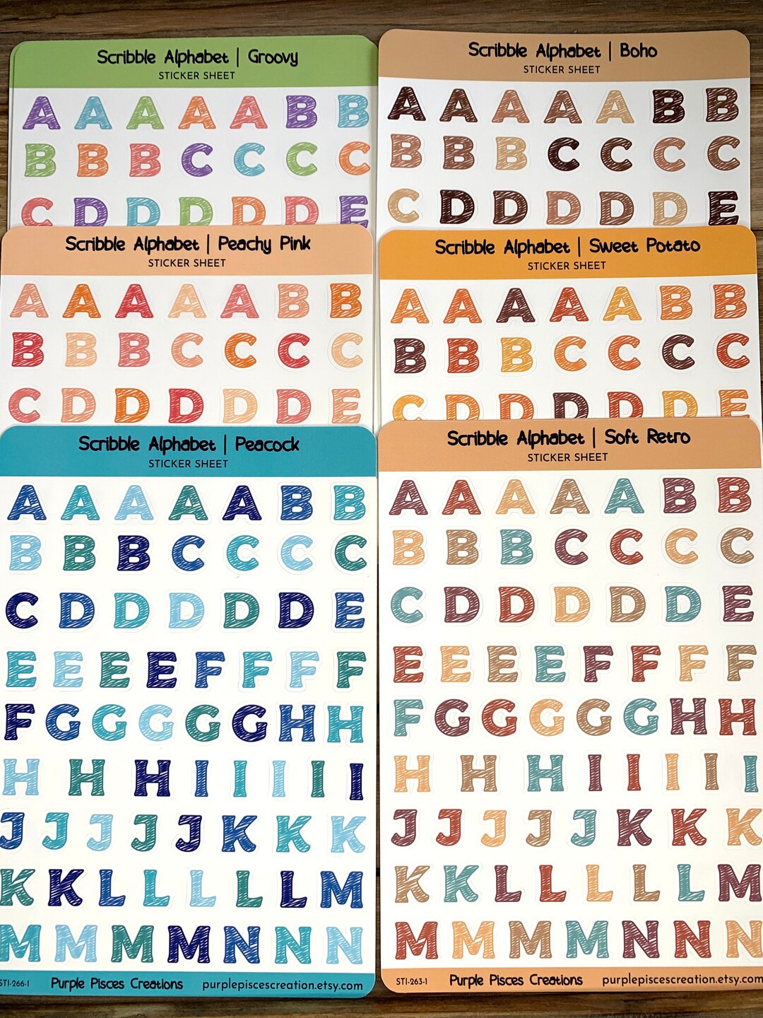 Scribble Alphabet | 6 Color Scheme Options | Each Sticker is .6"h | 5 ...