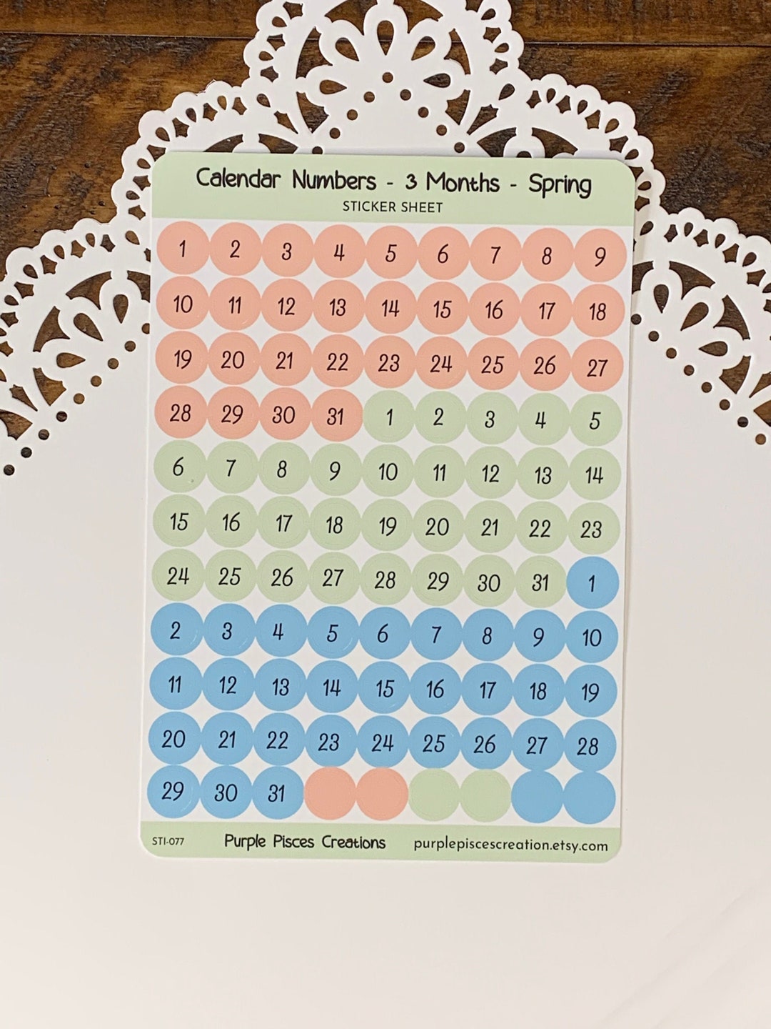 Calendar Numbers - 3 Months - Spring Sticker Sheet | 1-31 Circles ...