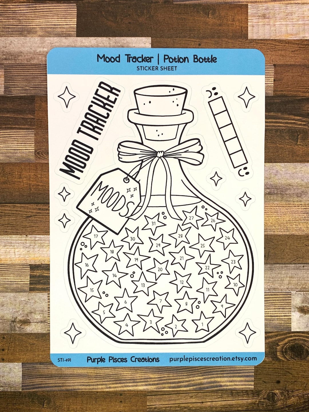 Mood Tracker Potion Bottle Sticker Sheet | Bottle 4.2"w X 5.7"h, Header ...
