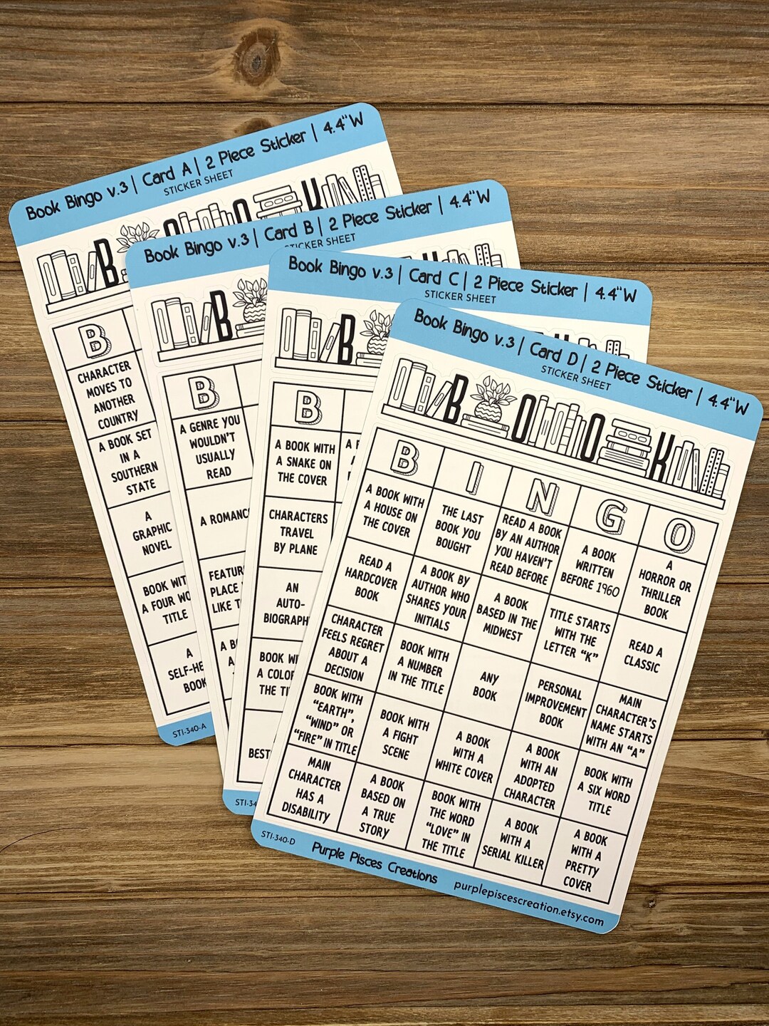 Book Bingo V3 Sticker Set - 2 Pc Sticker | Bingo Card 4.4"w X 4.9"h ...