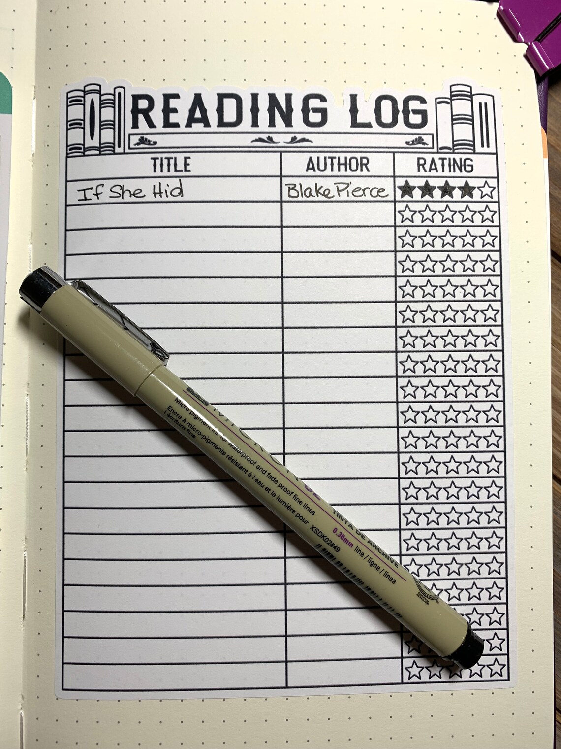 Reading Log Sticker | 4.4"w X 5.9"h | Title, Author, and Rating Columns ...