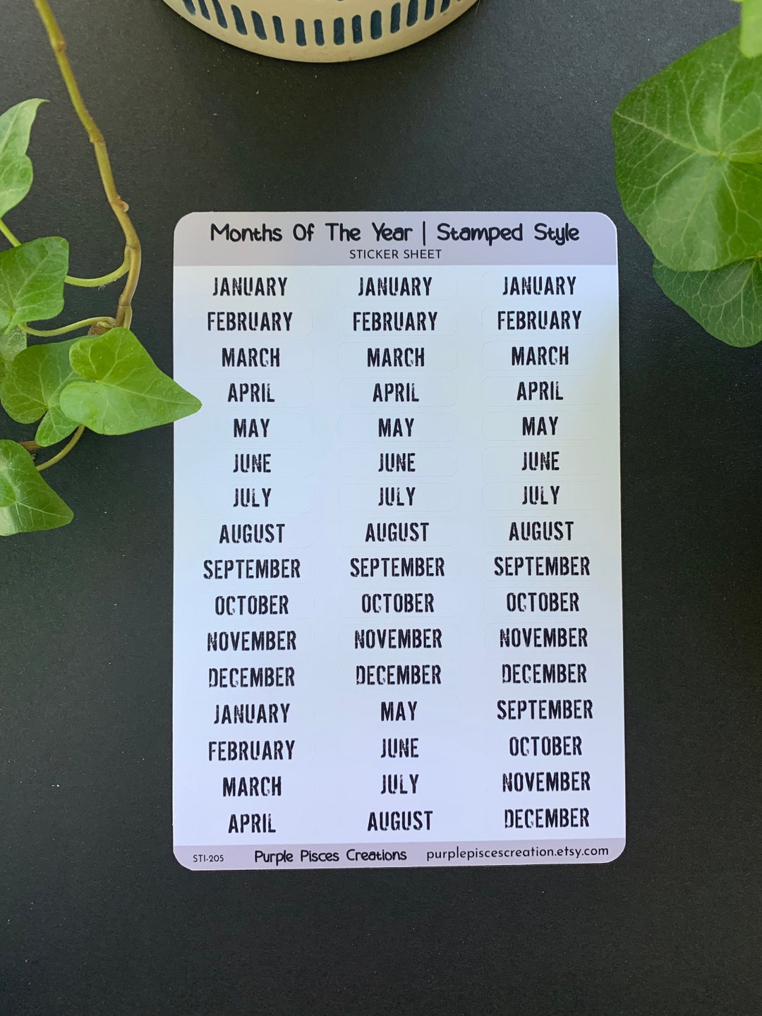 Months of the Year - Stamped Style Sticker Sheet | JANUARY - DECEMBER ...