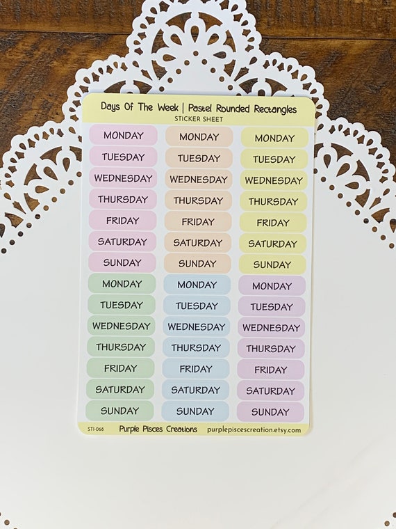 Days of the Week Pastel Theme Rounded Rectangles Sticker - Etsy