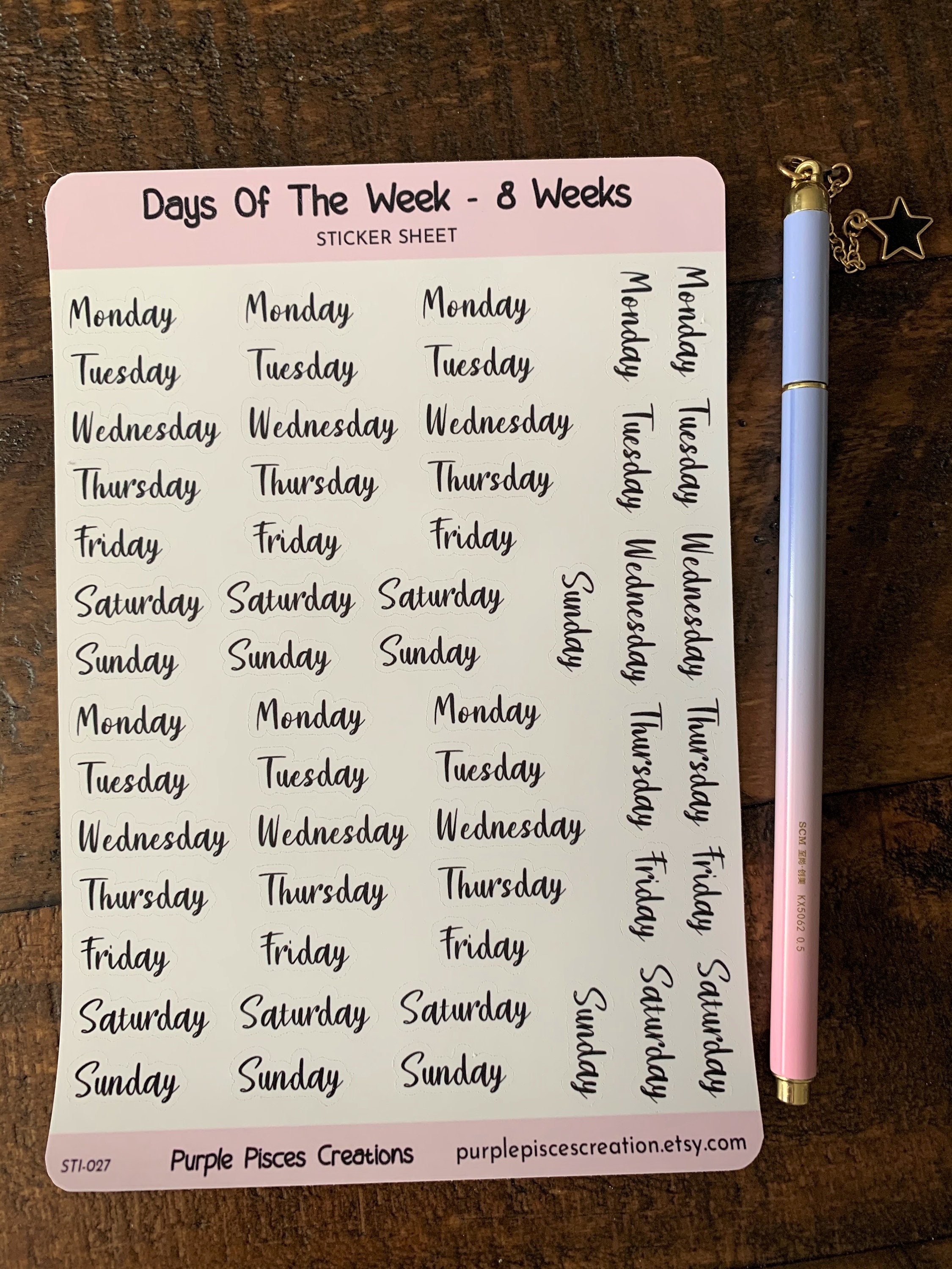 Days of the Week Stickers 8 Weeks of Monday Sunday | Etsy
