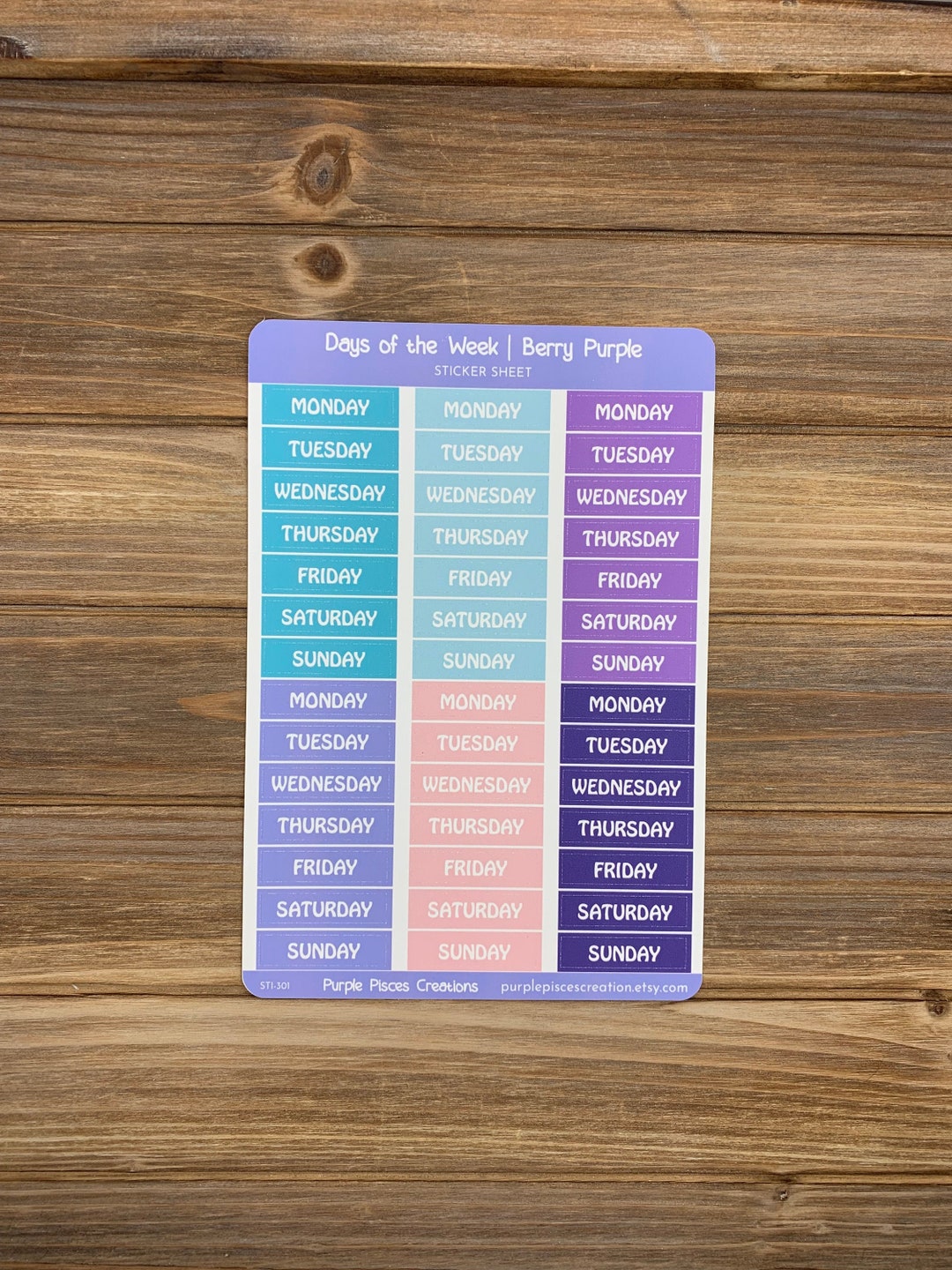 Days of the Week Sticker Sheet | Berry Purple Color Palette | 6 Weeks ...