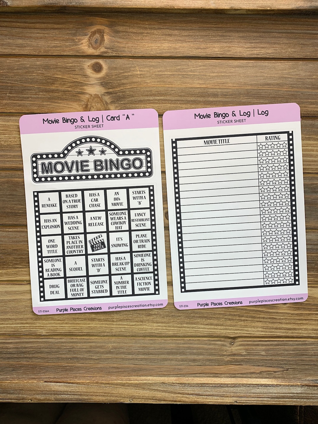 Movie BINGO Sticker Sheet Set | 1 Movie Bingo, Log & Header Sticker ...