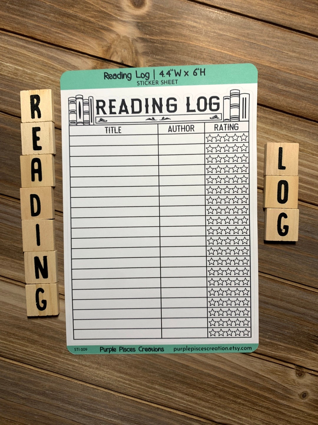 Reading Log Sticker | 4.4"w X 5.9"h | Title, Author, and Rating Columns ...
