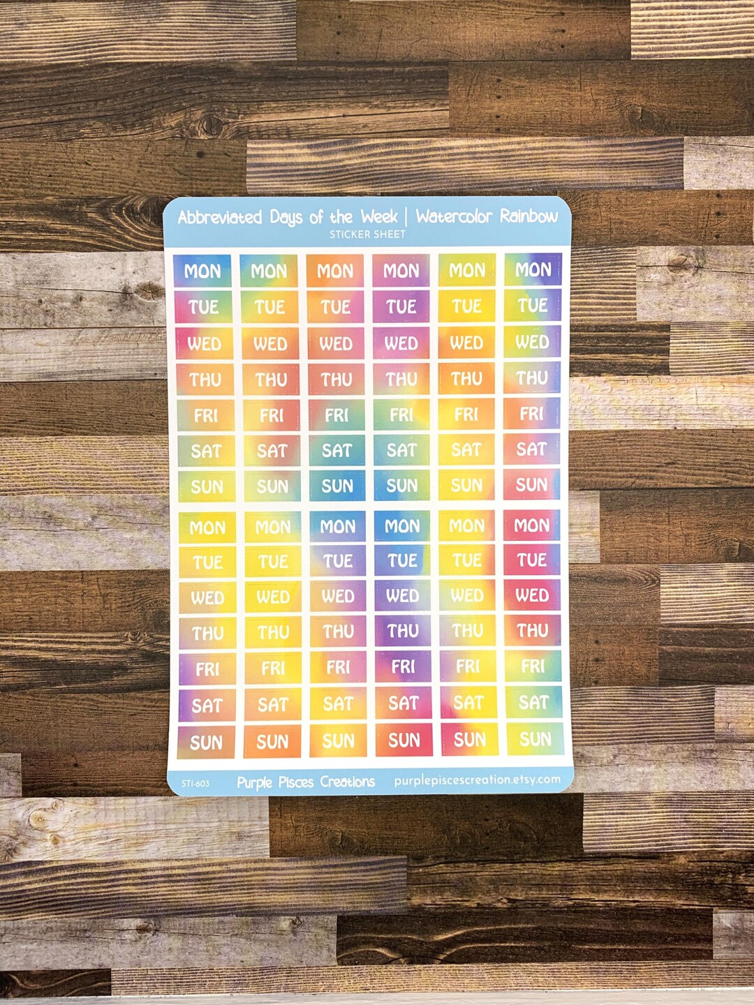 Abbreviated Days of the Week Sticker Sheet | Watercolor Rainbow Color ...