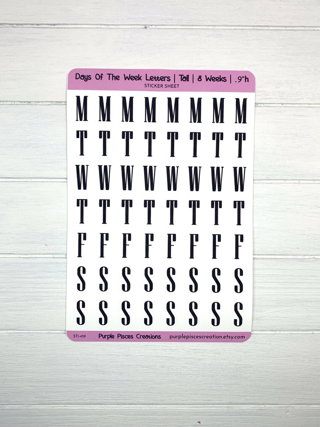 Days of the Week Letters Sticker Sheet | Tall | 8 Weeks | Approx Size ...