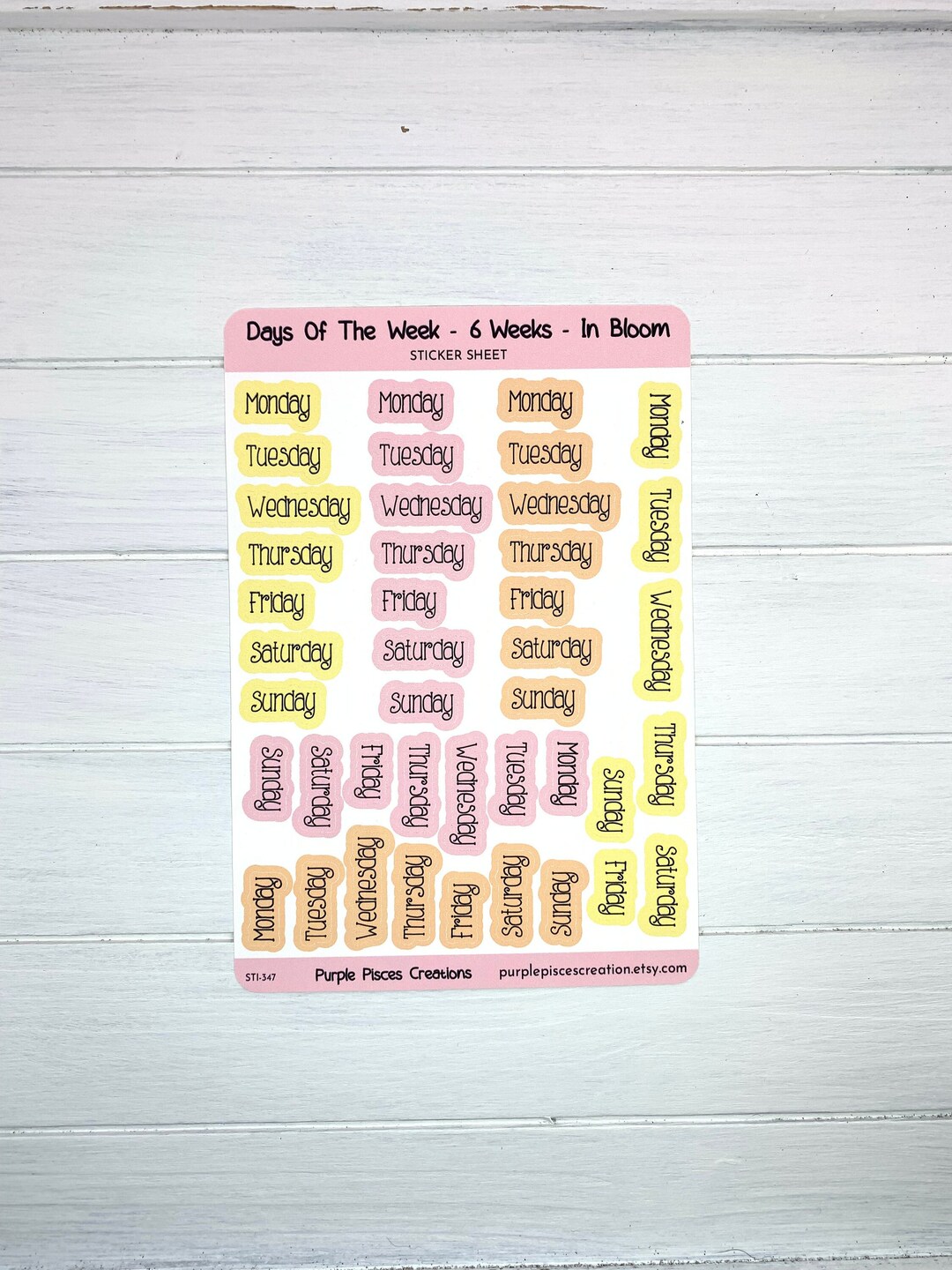 Days of the Week - 6 Weeks - in Bloom Sticker Sheet | Monday - Sunday ...