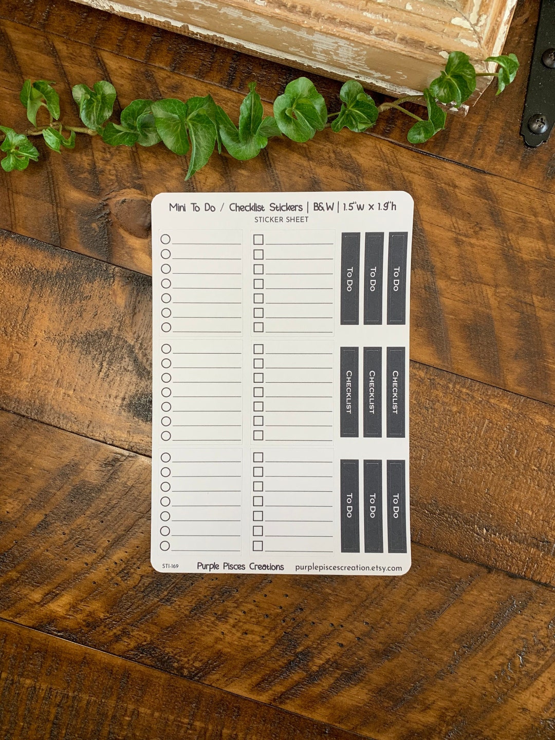 Mini to Do / Checklist Stickers B&W 1.5w X 1.9h 6 Lists and 9 Header ...