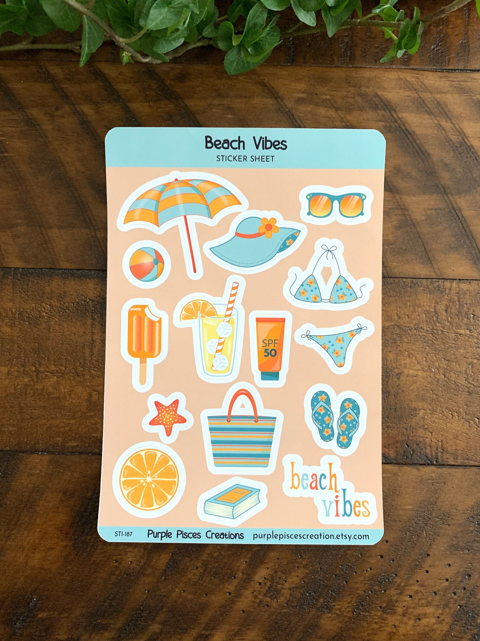 Beach Vibes Sticker Sheet | Beach Themed Decorative Sticker Sheet for ...