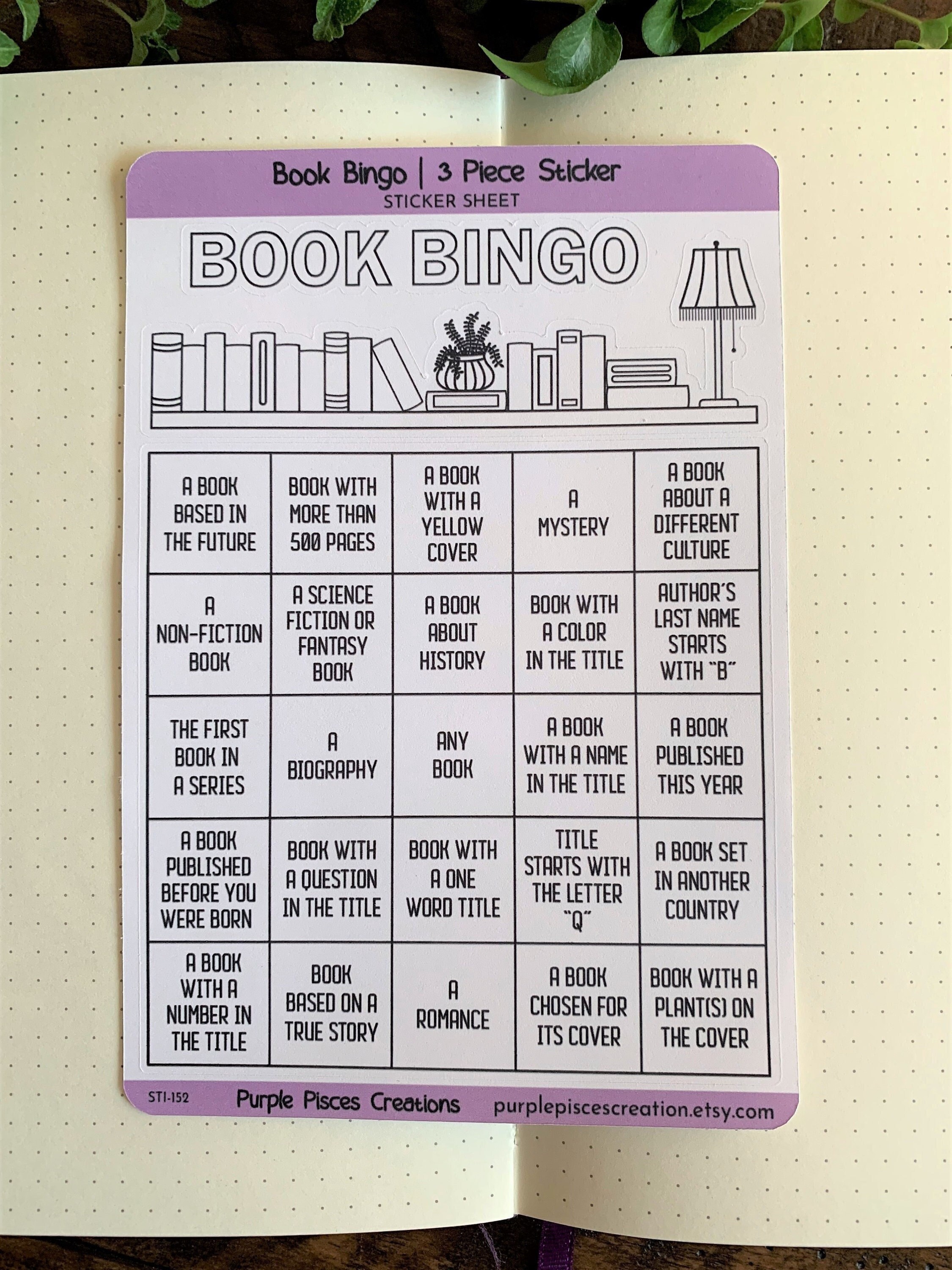 Book Bingo Sticker Set 3 Piece Sticker 1 Book Bingo | Etsy