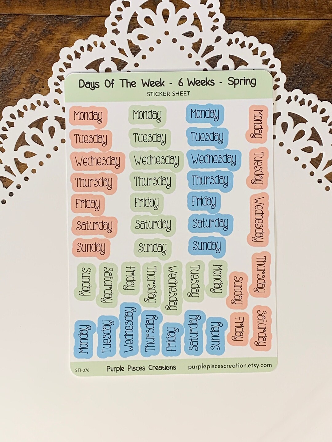 Days of the Week - 6 Weeks - Spring Sticker Sheet | Monday - Sunday ...