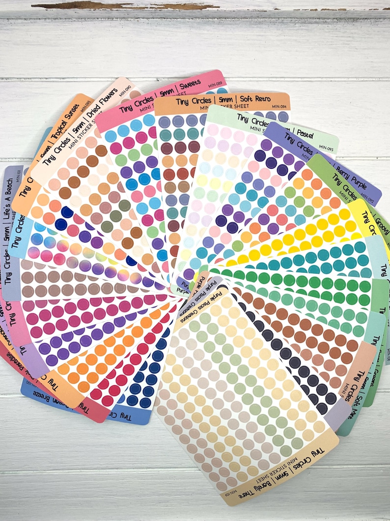 Tiny Circles 5mm Mini Sticker Sheet | 130 Tiny (5mm / .19in) Circles ...