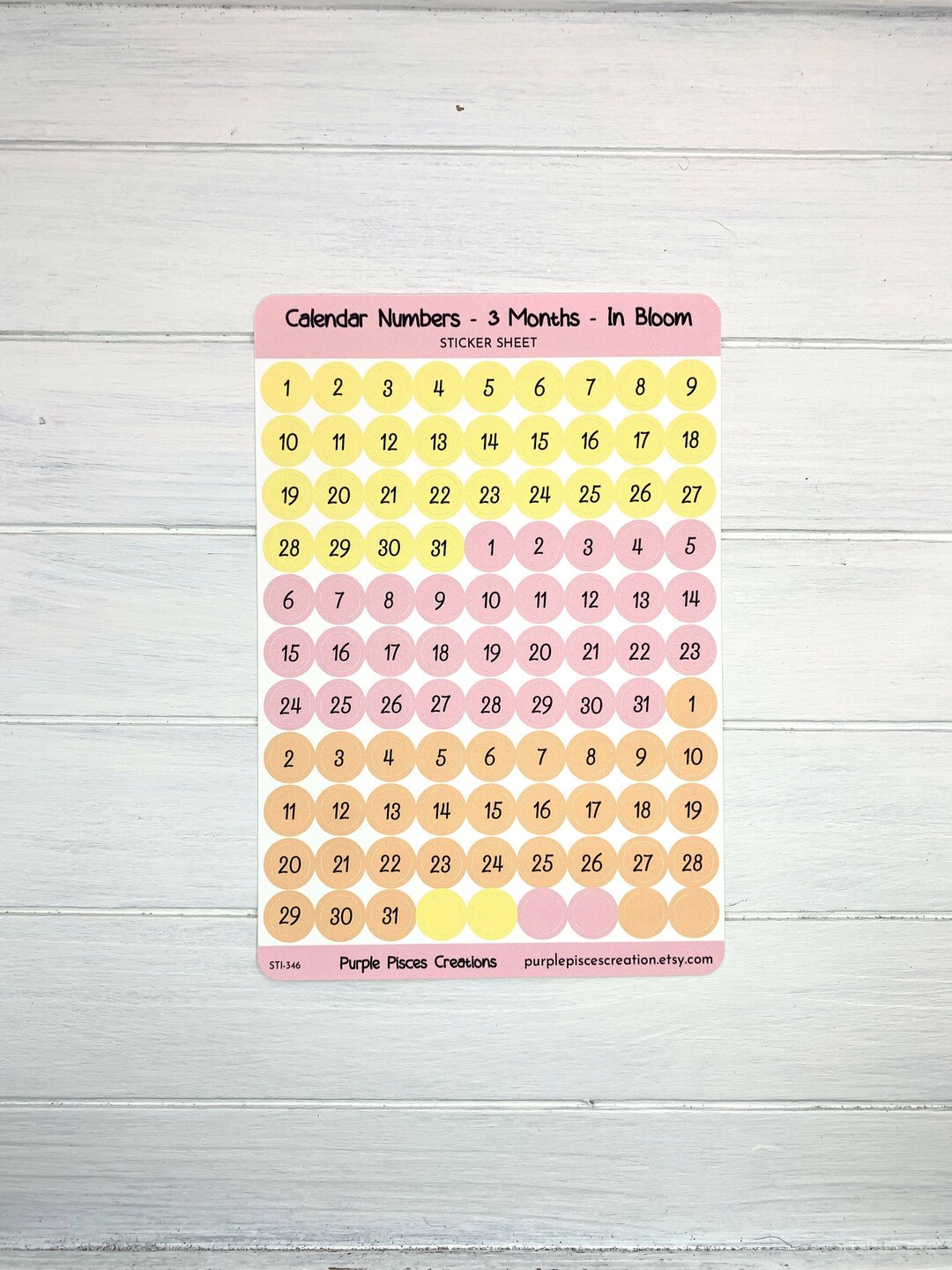 Calendar Numbers - 3 Months - in Bloom Sticker Sheet | 1-31 Circles ...