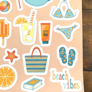 Beach Vibes Sticker Sheet | Beach Themed Decorative Sticker Sheet for ...