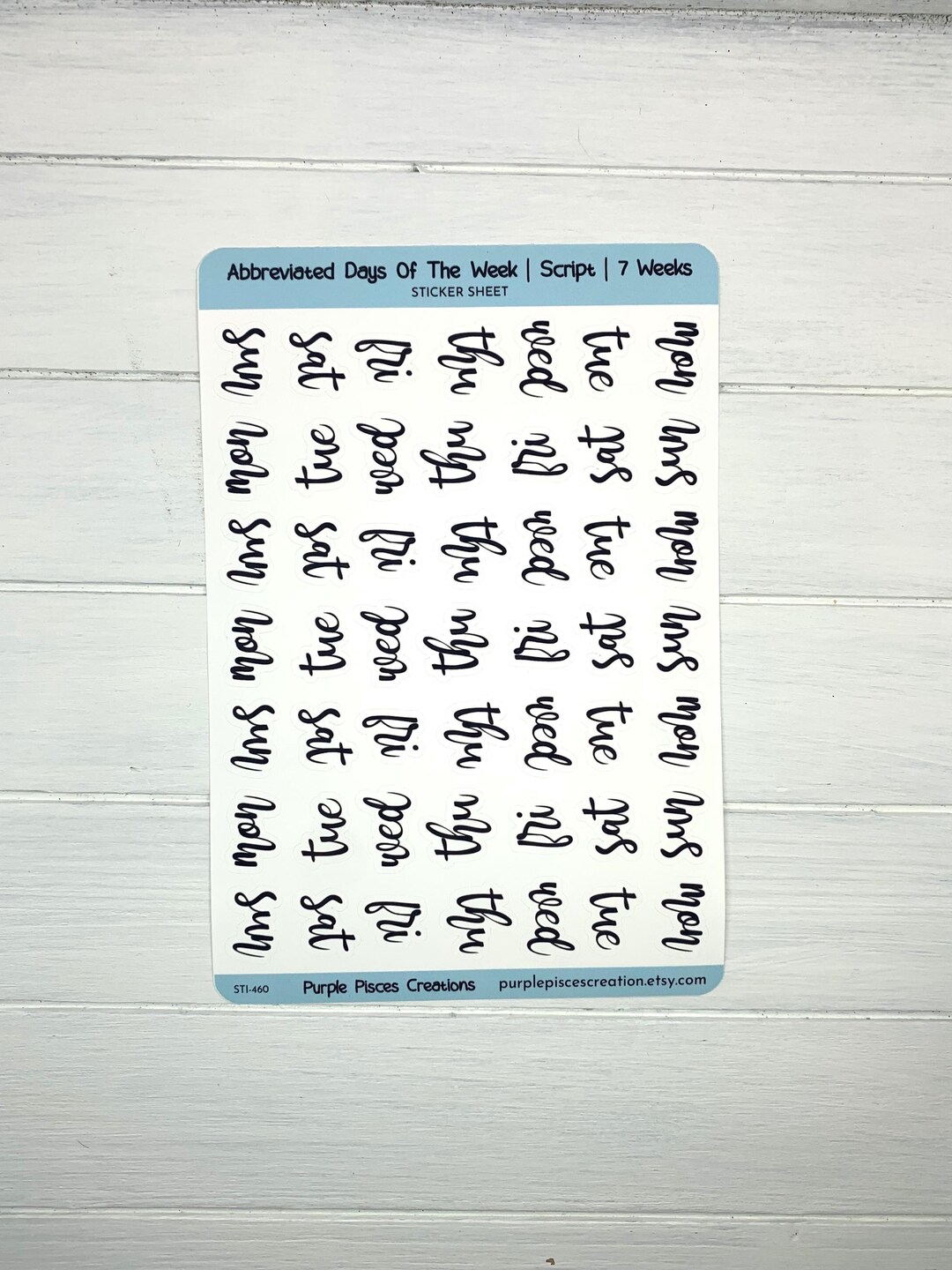 Abbreviated Days of the Week Sticker Sheet | Script I 7 Weeks | Approx ...