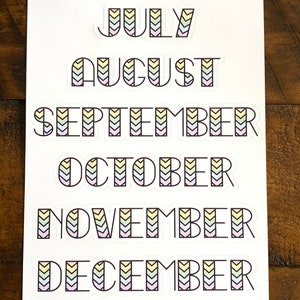 Pastel Chevron Month Headings Sticker Sheets | January - December | for ...