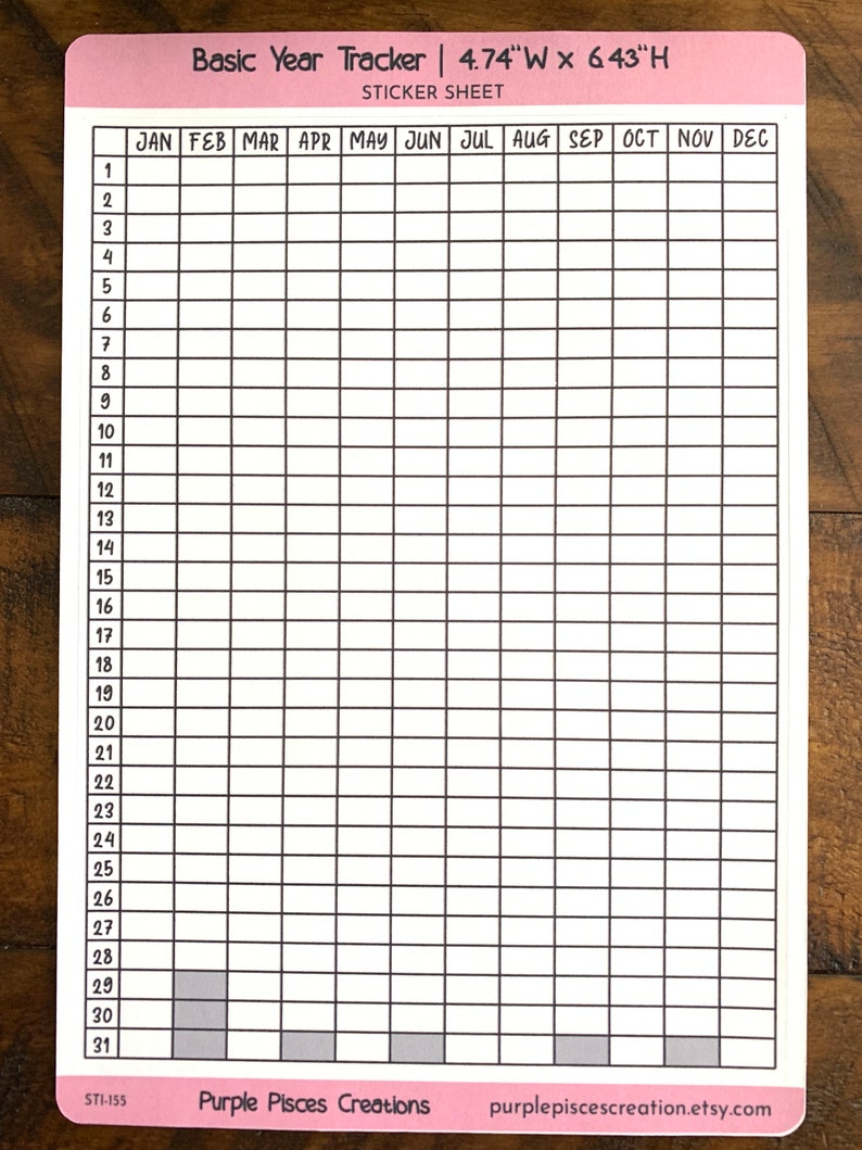 Basic Year Tracker 1 Large Year Tracker Sticker - Etsy