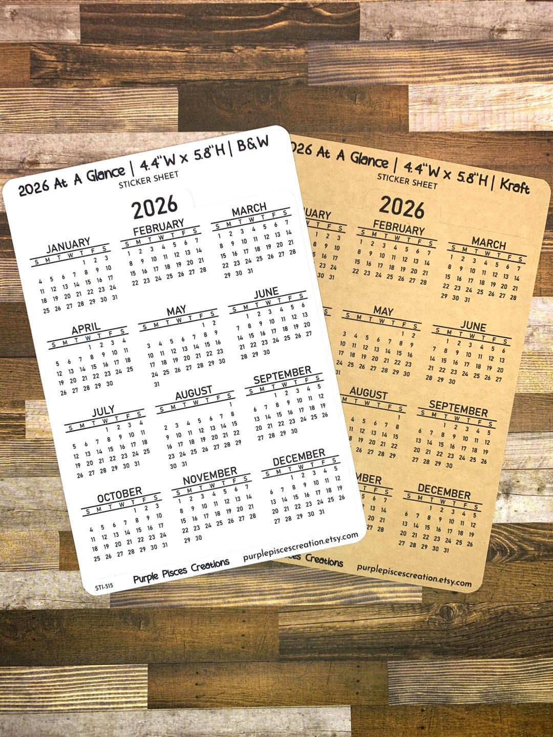 2026 Large at A Glance Calendar Sticker 4.4"w X 5.8"h | Choose White ...