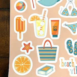 Beach Vibes Sticker Sheet | Beach Themed Decorative Sticker Sheet for ...