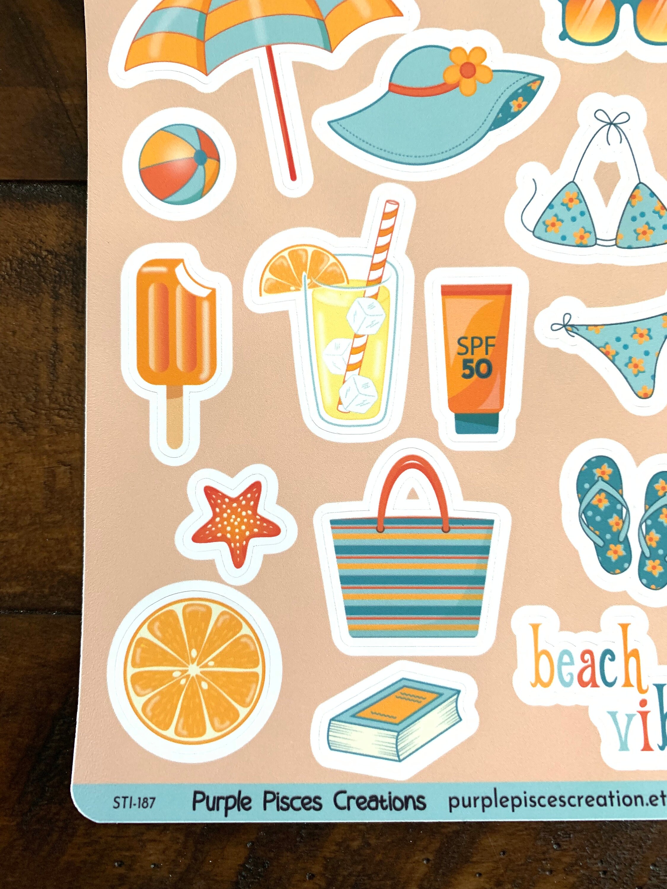 Beach Vibes Sticker Sheet | Beach Themed Decorative Sticker Sheet for ...