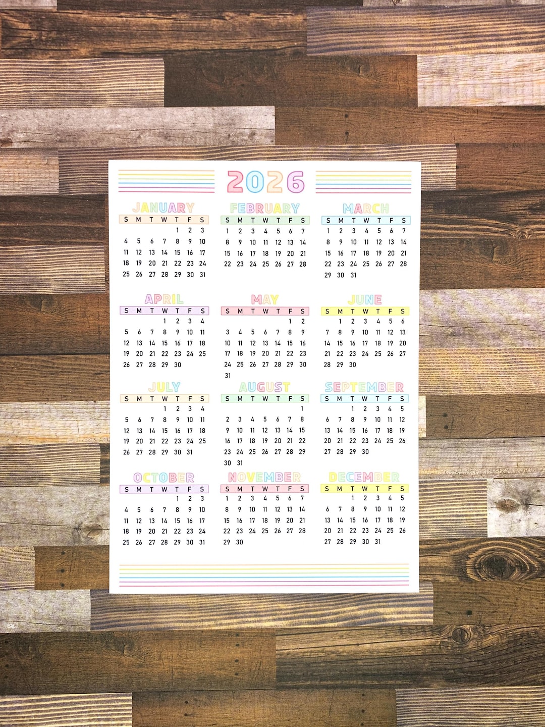 2026 Pastel Rainbow Calendar Sticker 4.5"w X 6.25"h | 1 Large Sticker ...