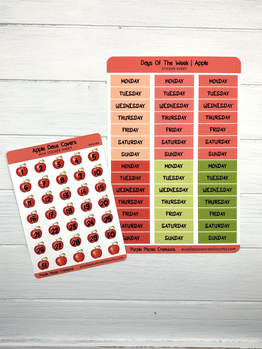 Days of the Week Sticker Sheet | Apple | 6 Weeks | Each Day is 1.25"w X ...