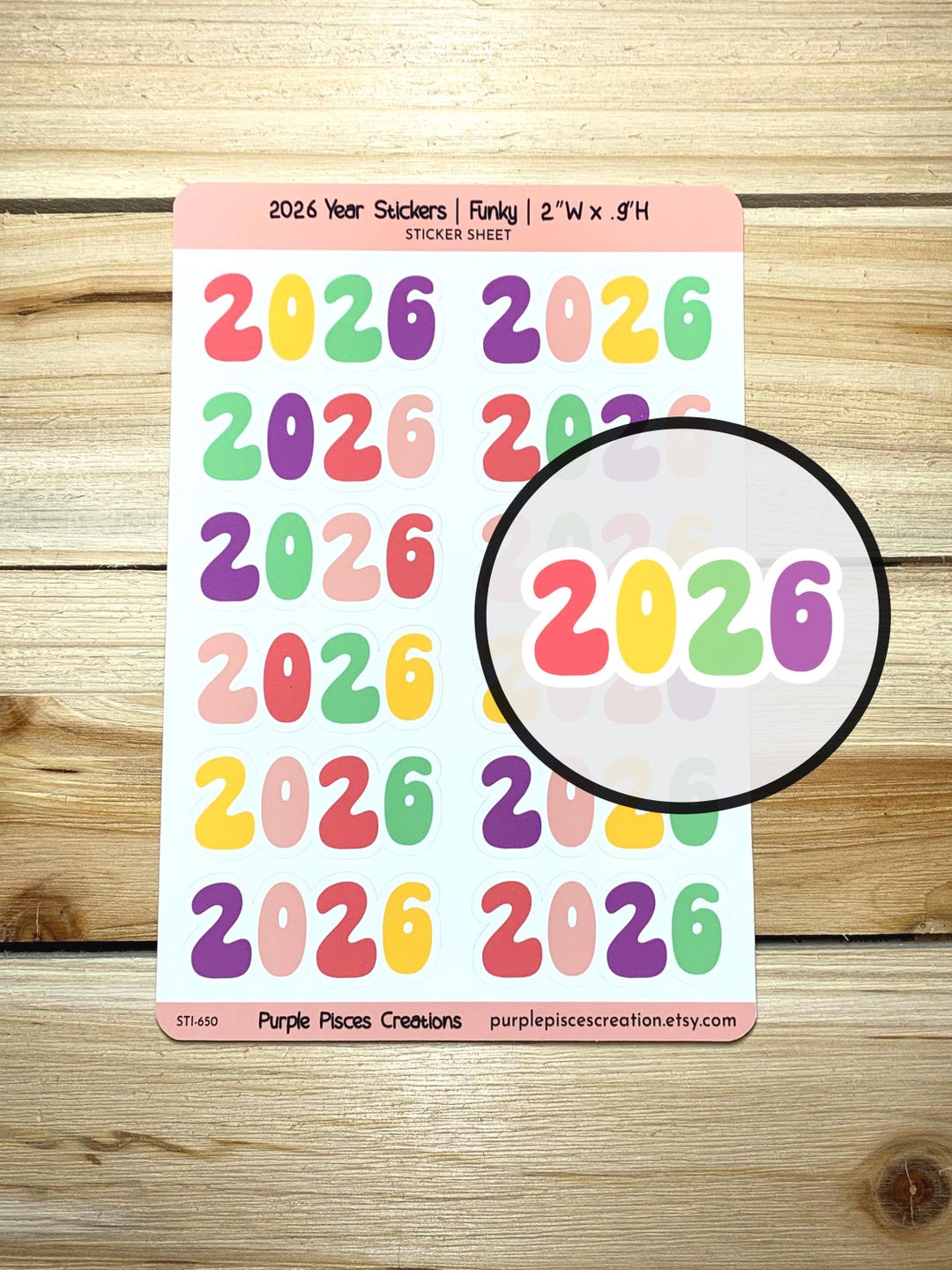 2026 Large Funky Year Stickers | Approx. 2”W X .9”H | for Planners ...