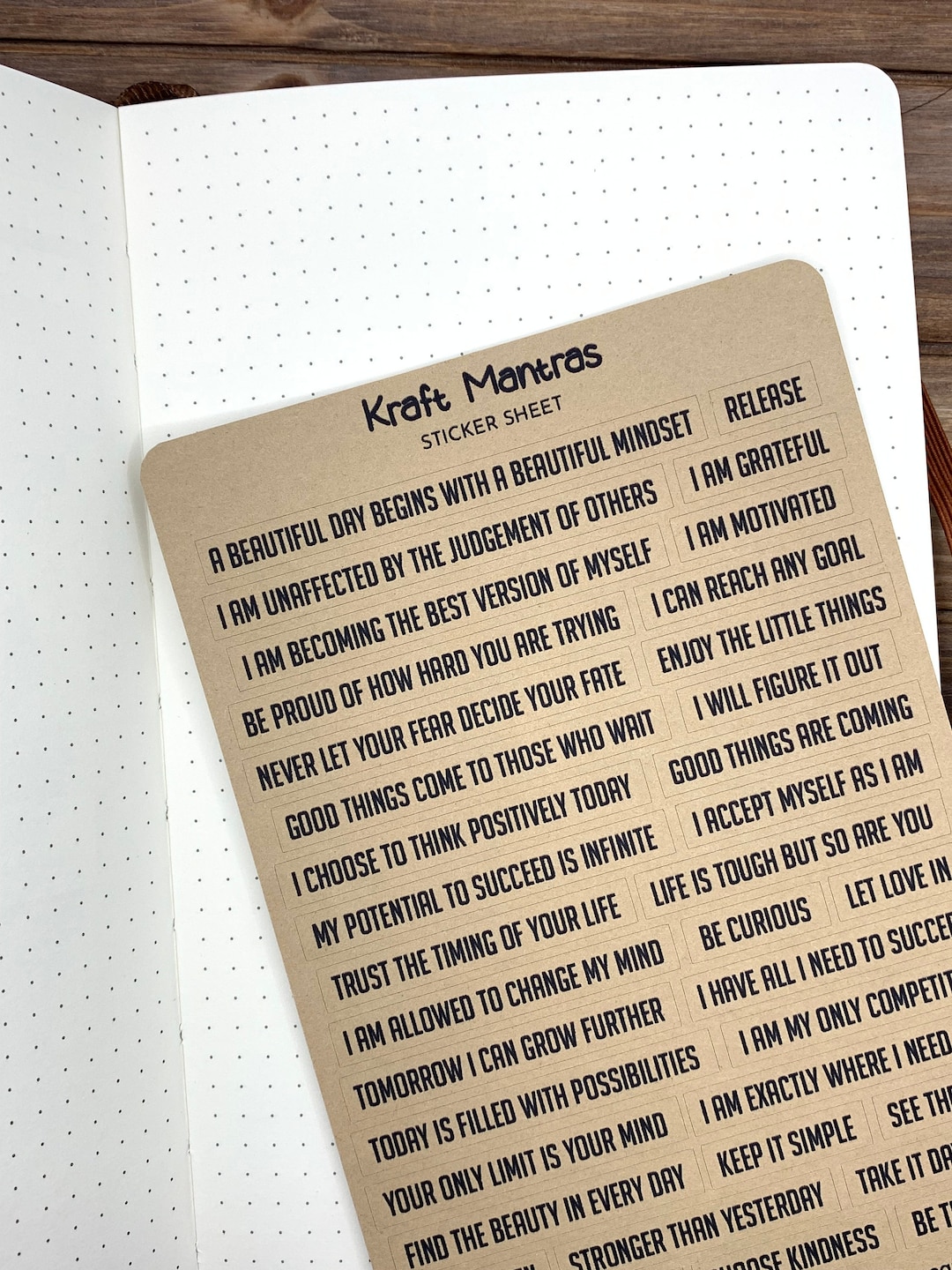 Kraft Mantras | 36 Positive Mantras Sticker Sheet | Each Sticker is .3 ...