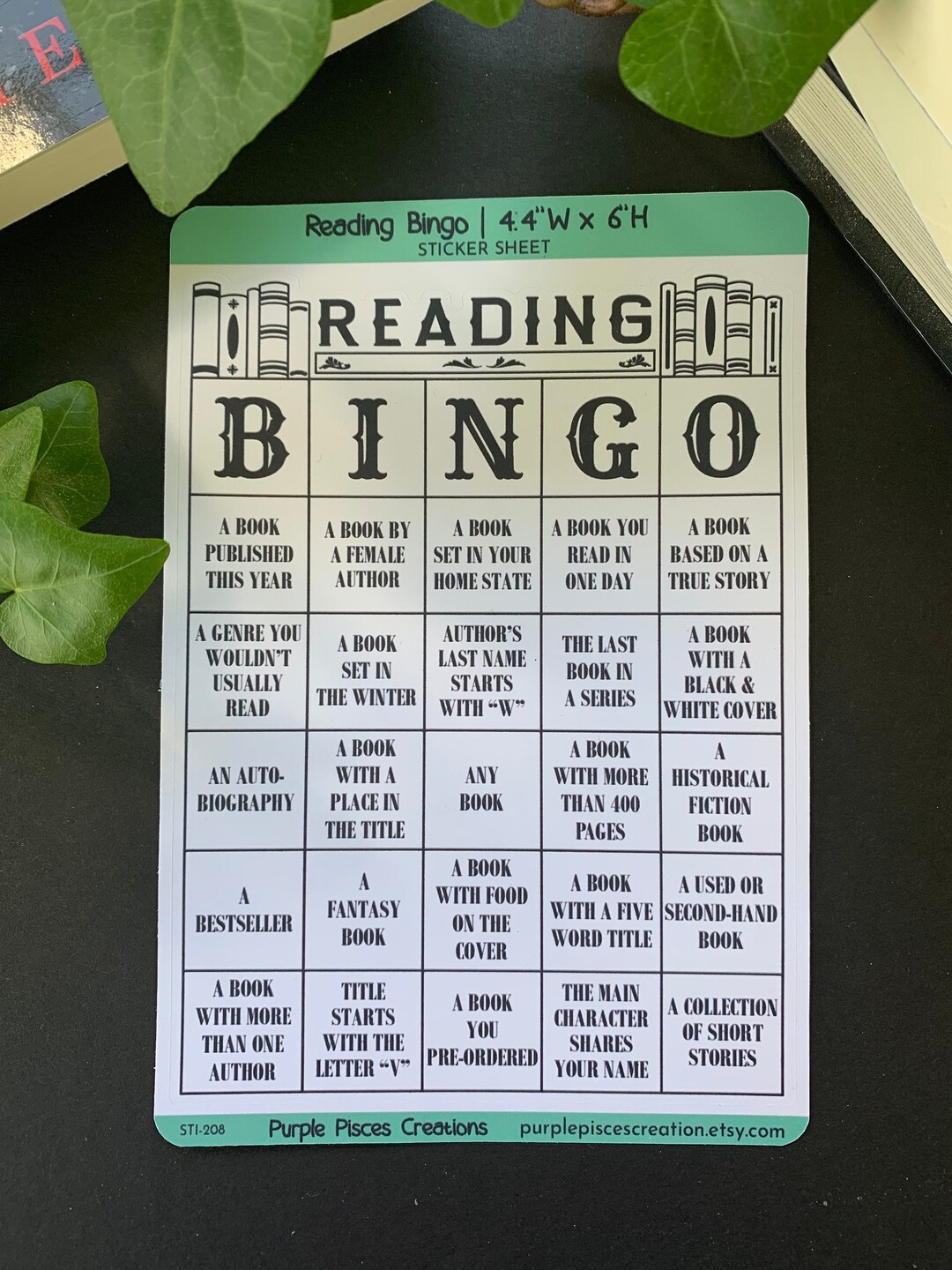 Reading Bingo Sticker | 1 Large Reading Bingo Sticker 4.4"w X 6"h ...