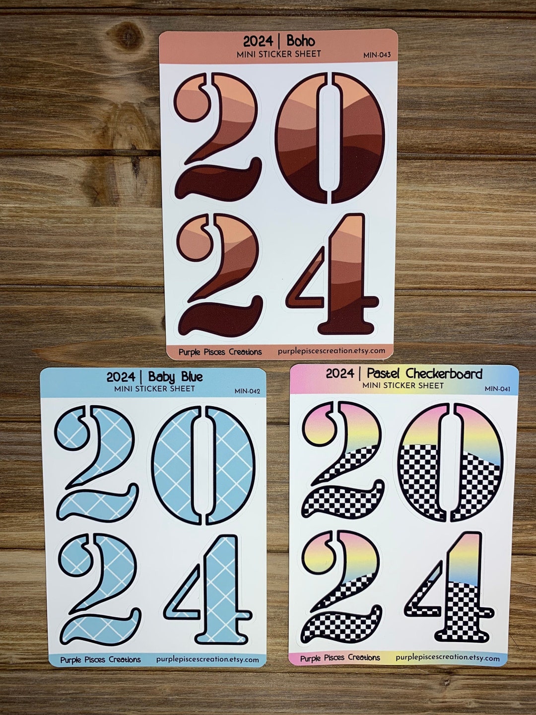 2024 Number Mini Sticker Sheet 4 Kiss Cut Stickers, 2, 0, 2 & 4 3 Color ...
