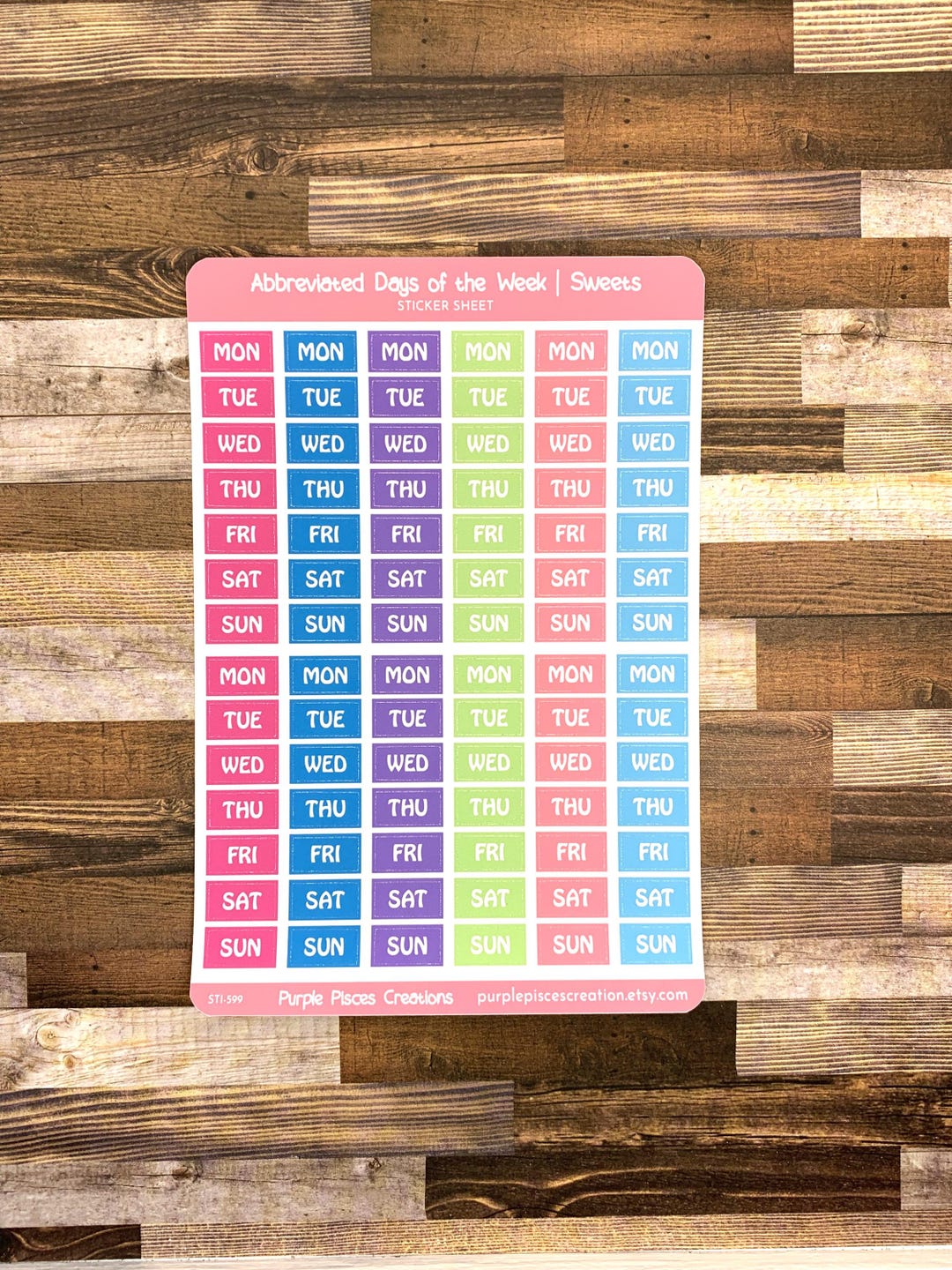 Abbreviated Days of the Week Sticker Sheet | Sweets Color Palette | 12 ...