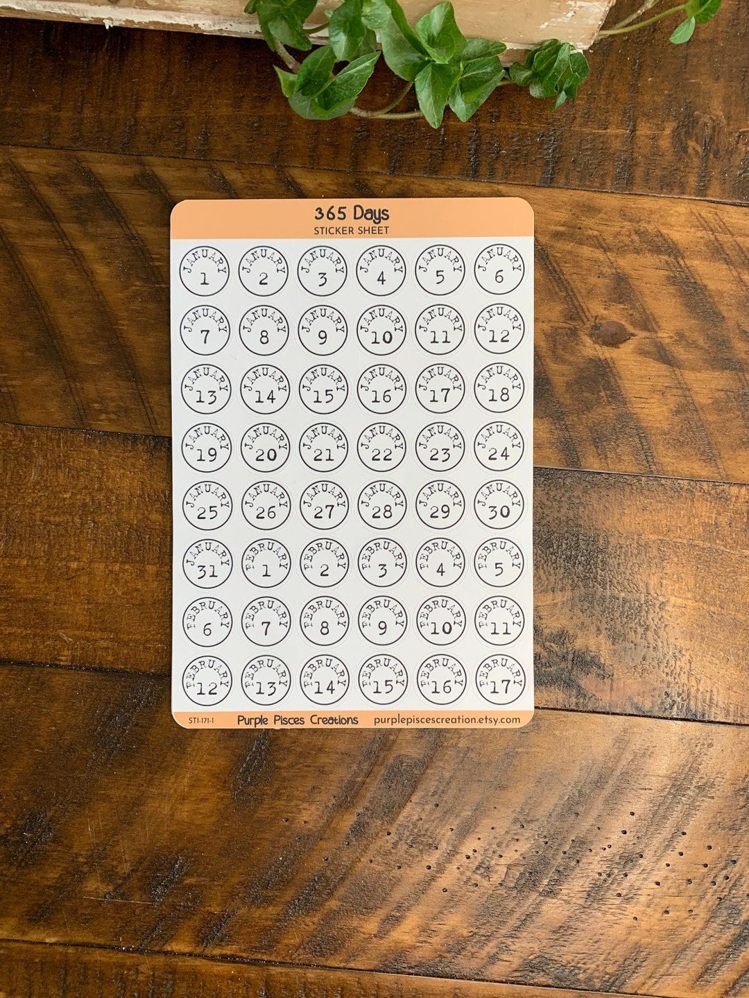 365 Days | Circle Stickers With Old Type or Stamp Style Font - Each Day ...