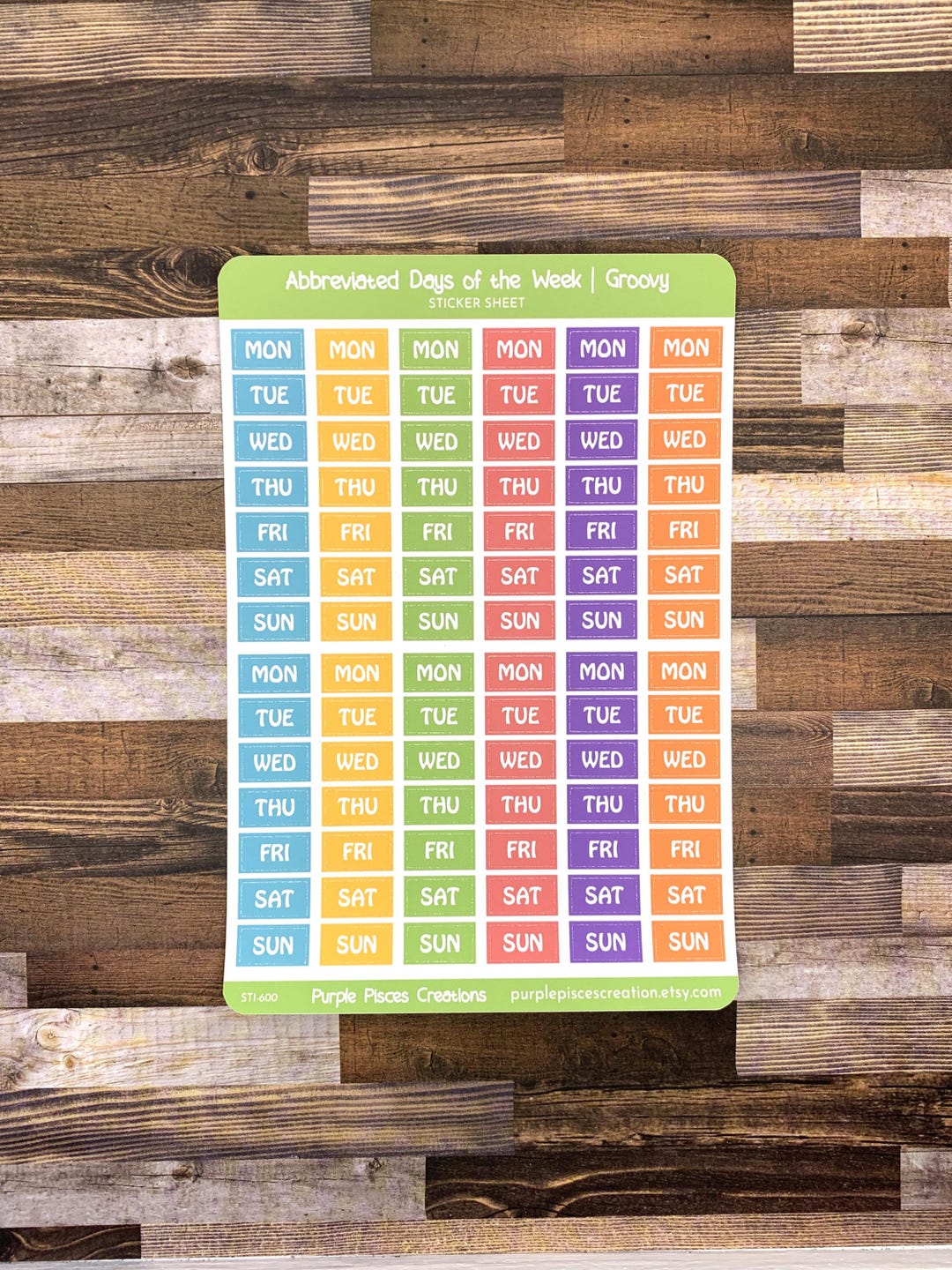 Abbreviated Days of the Week Sticker Sheet | Groovy Color Palette | 12 ...