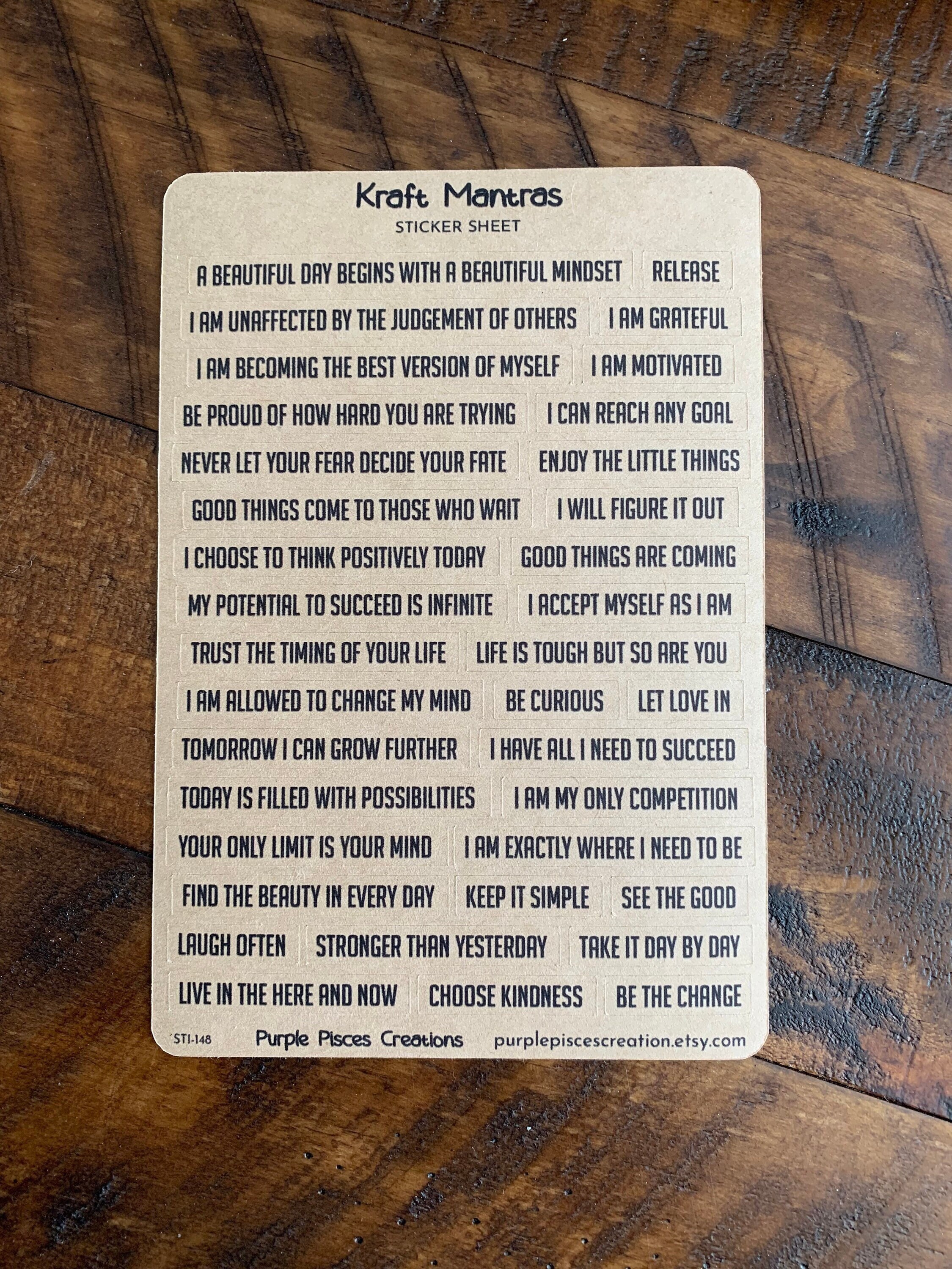 Kraft Mantras 36 Positive Mantras Sticker Sheet Each | Etsy