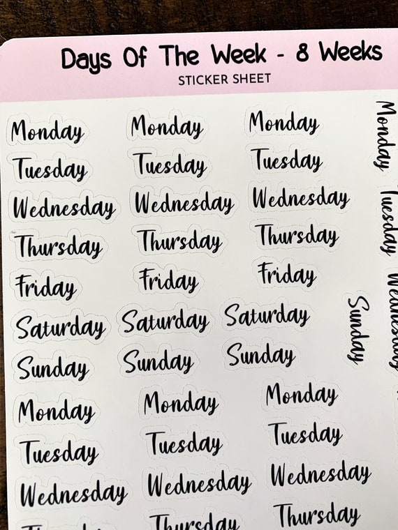 Days of the Week Stickers 8 Weeks of Monday Sunday | Etsy