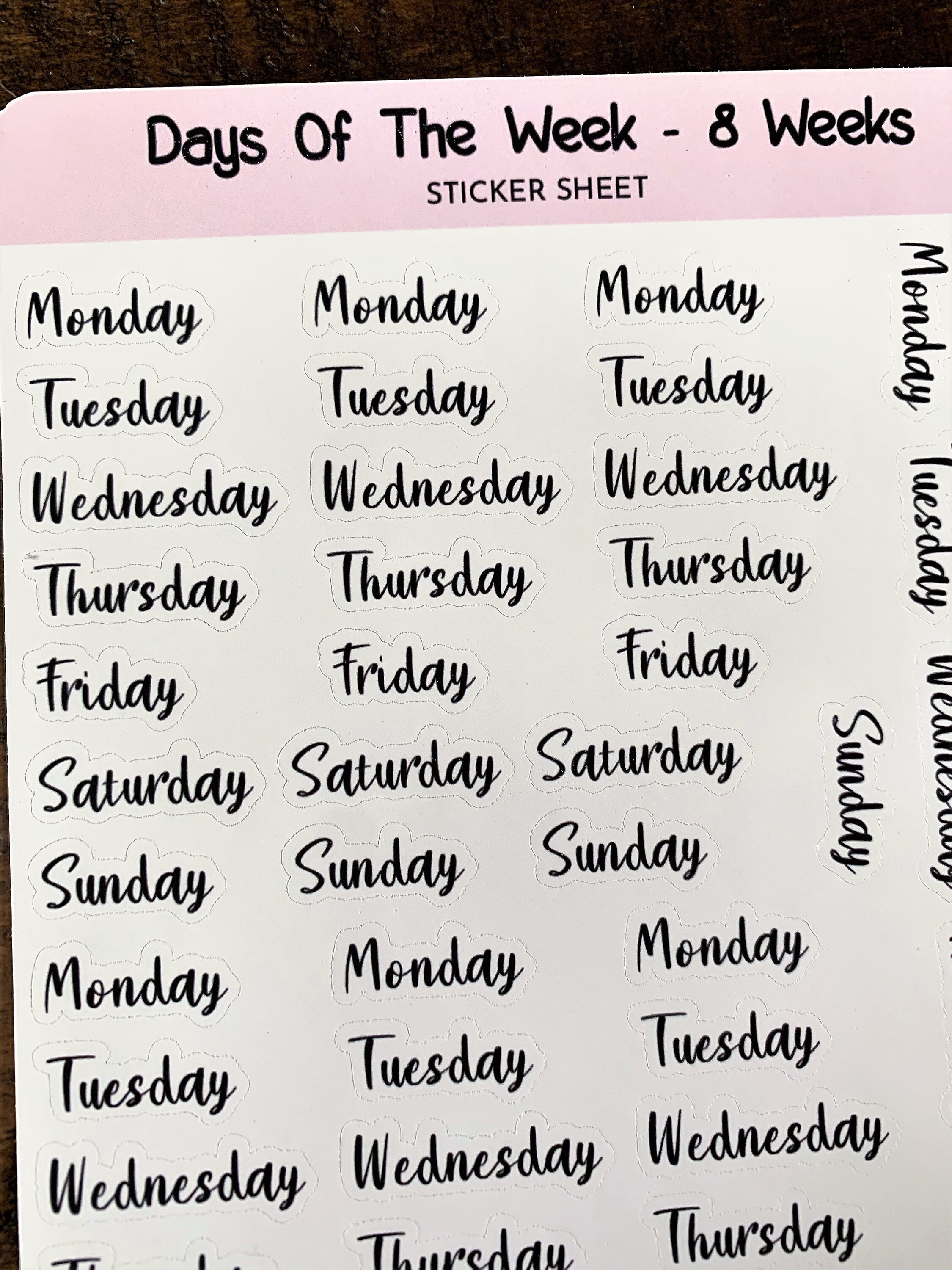 Days of the Week Stickers 8 Weeks of Monday Sunday | Etsy
