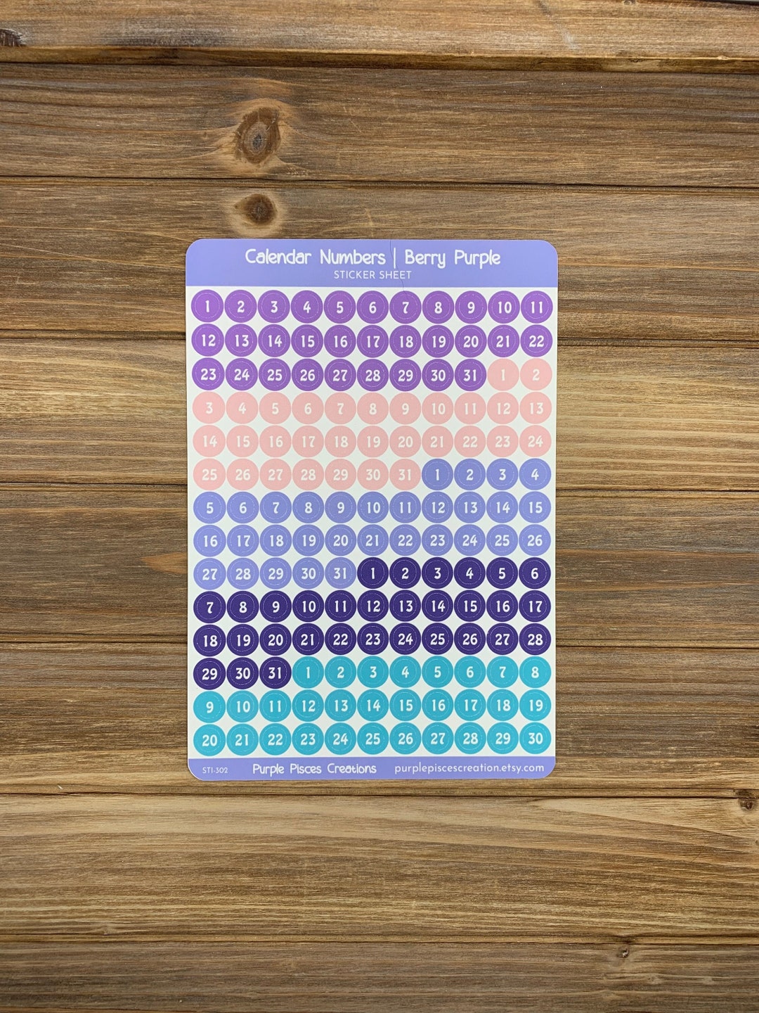 Calendar Numbers Sticker Sheet | Berry Purple Color Palette | Each ...