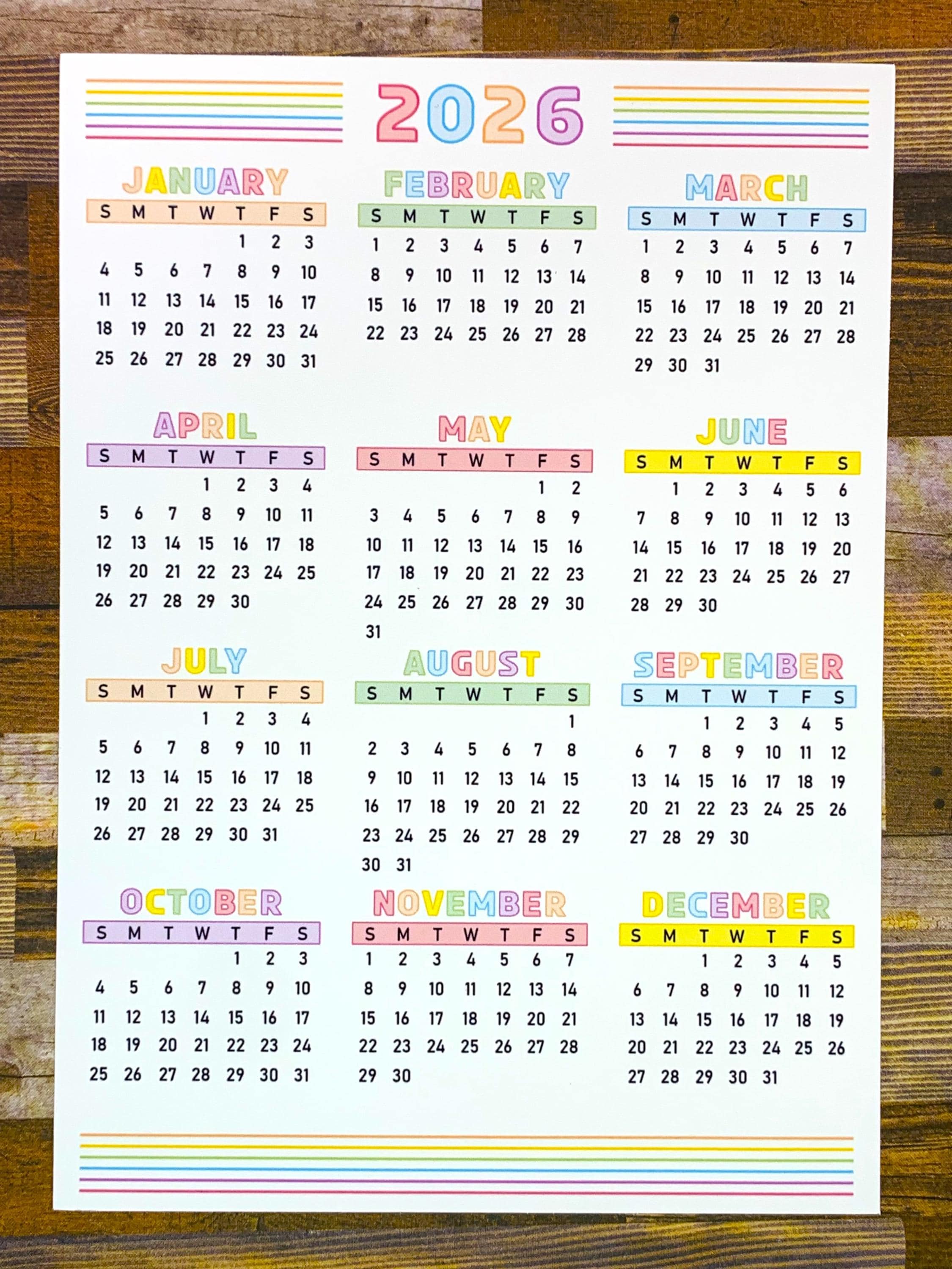 2026 Pastel Rainbow Calendar Sticker 4.5"w X 6.25"h | 1 Large Sticker ...