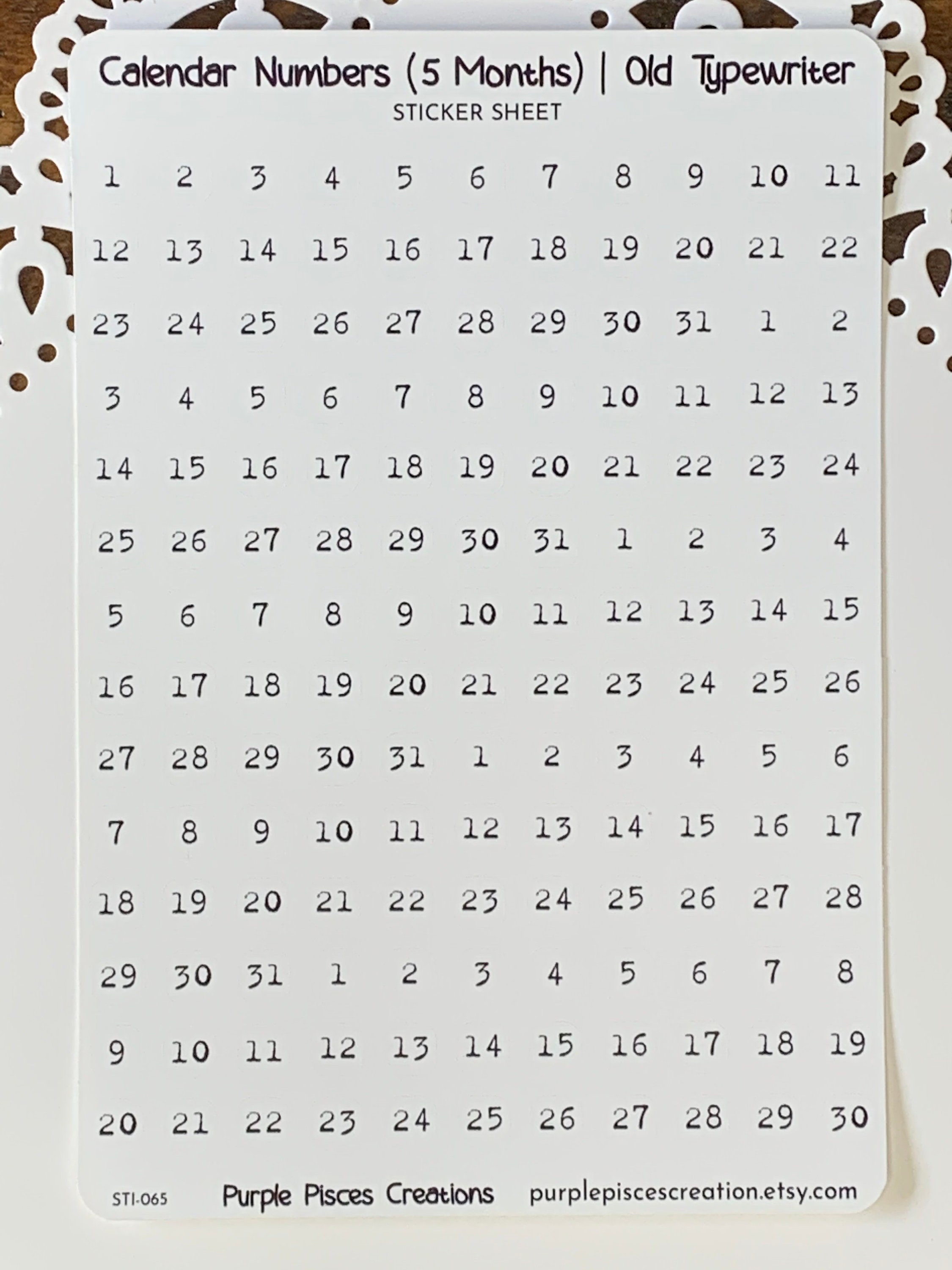 Números de calendario 5 meses Hoja de pegatina de máquina - Etsy México