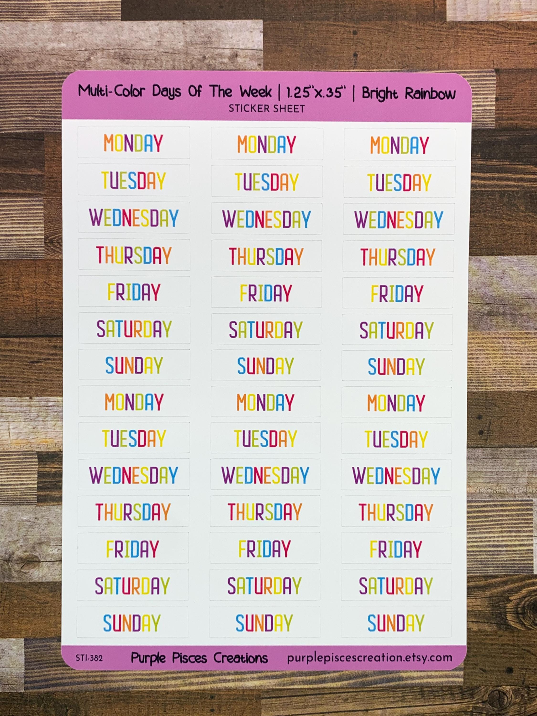 Multi-color Days of the Week Sticker Sheet | Choose From 5 Color ...