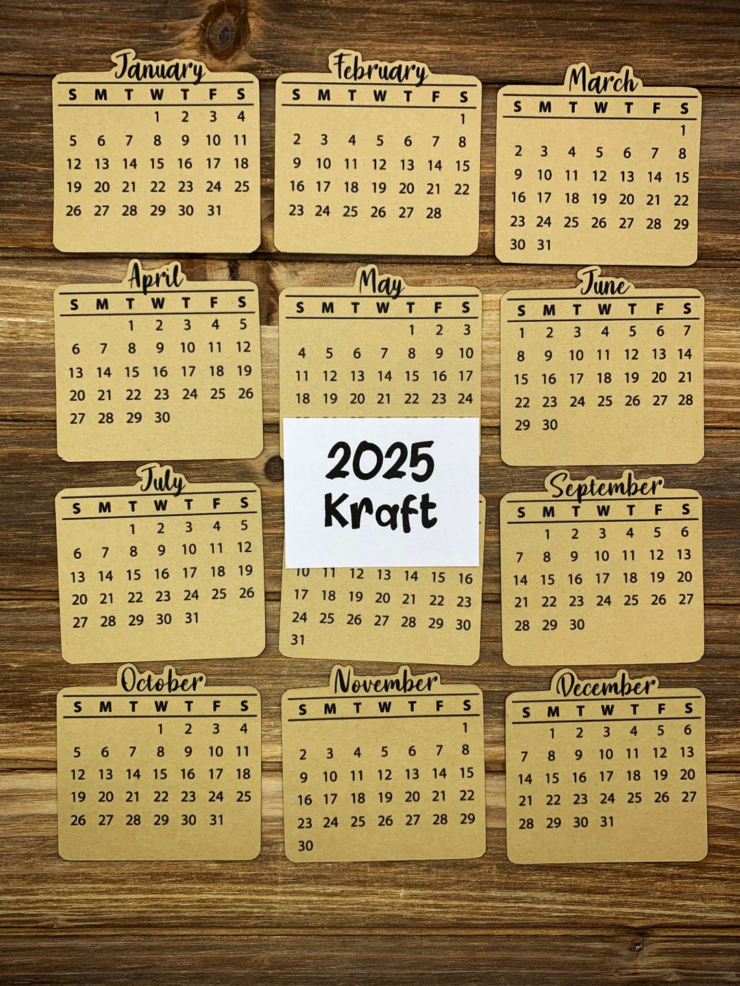 2025 Kraft Monthly Calendar Stickers | Kraft (brown) Sticker Paper ...