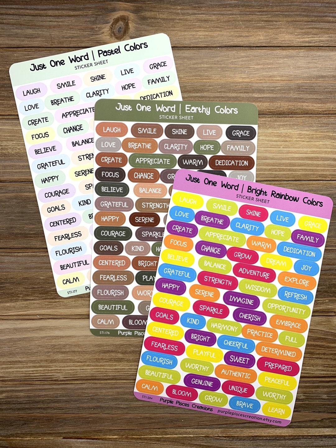 Just One Word Sticker Sheet | Pastel, Earthy or Bright Rainbow Colors ...